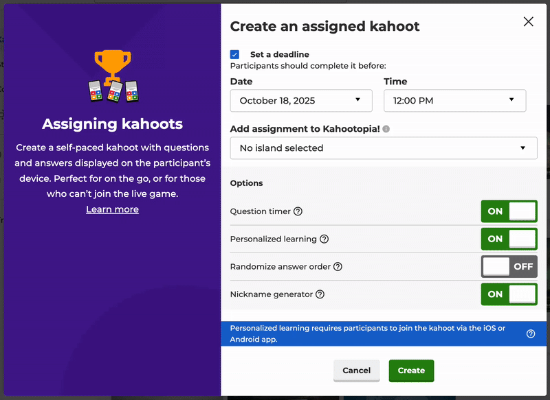 Kahootopia!: How to assign a kahoot to island – Kahoot! Help & Resource Center